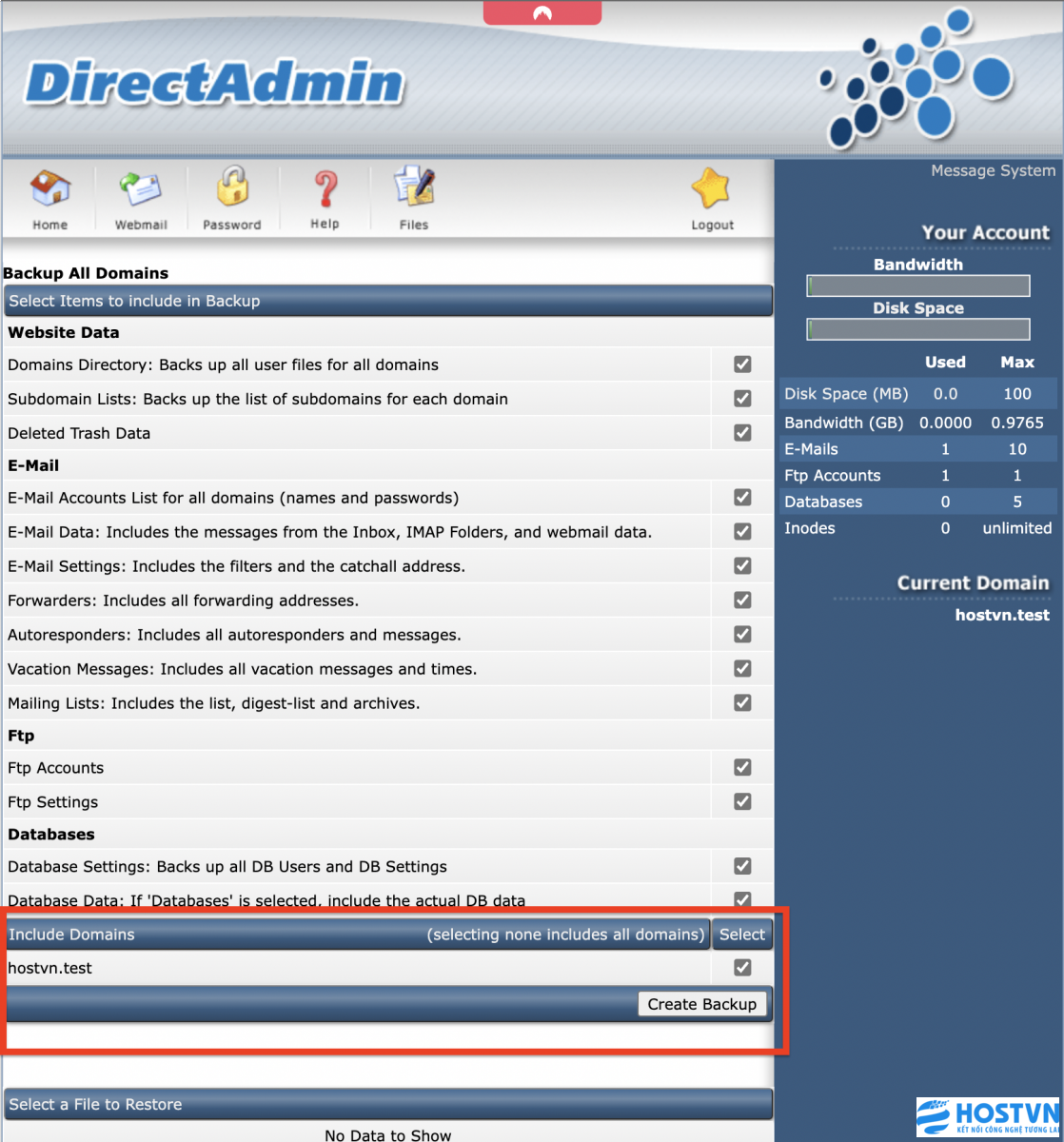 Hướng dẫn backup dữ liệu website thông qua tài khoản user DirectAdmin - Tài liệu hướng dẫn sử ...